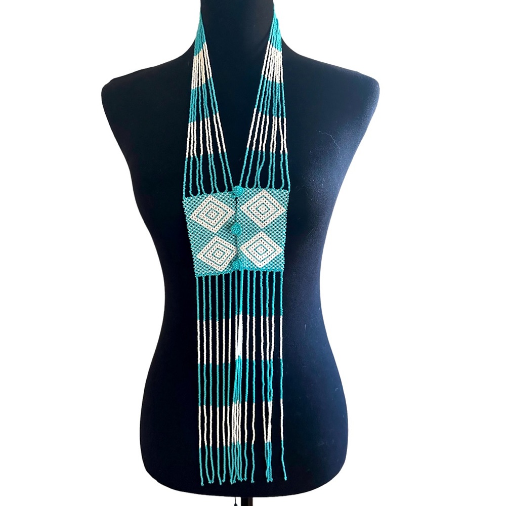 Blue And White Xhosa Hand Beaded Scarf - Gem